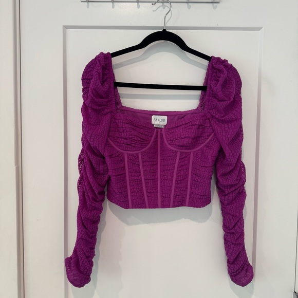 SAYLOR | Tops | Nwot Saylor Dark Pinkpurple Ruched Long Sleeve Lace ...
